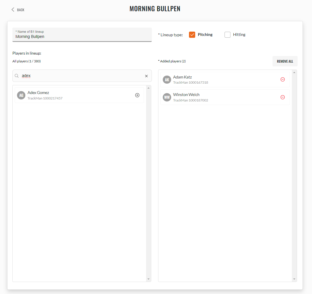 B1 App | Custom Lineups – Baseball